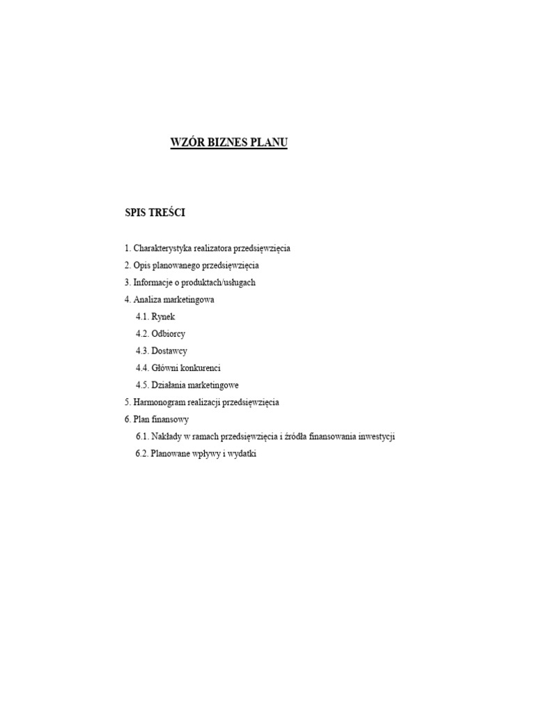 Biznes Plan Wzor Obowiazujacy | PDF