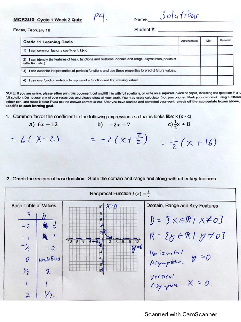 Solutions - Practice Quiz 2 - Cycle 1 (Period 4) | PDF