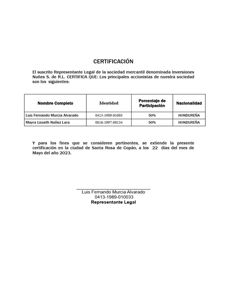 Ejemplo de Certificación | PDF