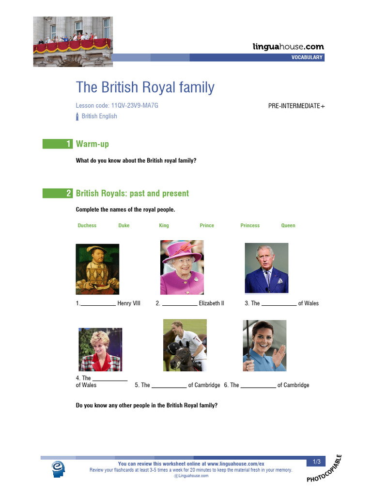 The British Royal Family British English Teacher | PDF