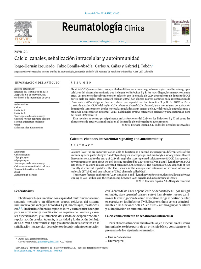 4 Calcio, Canales, Señalización Intracelular y Autoinmunidad | PDF