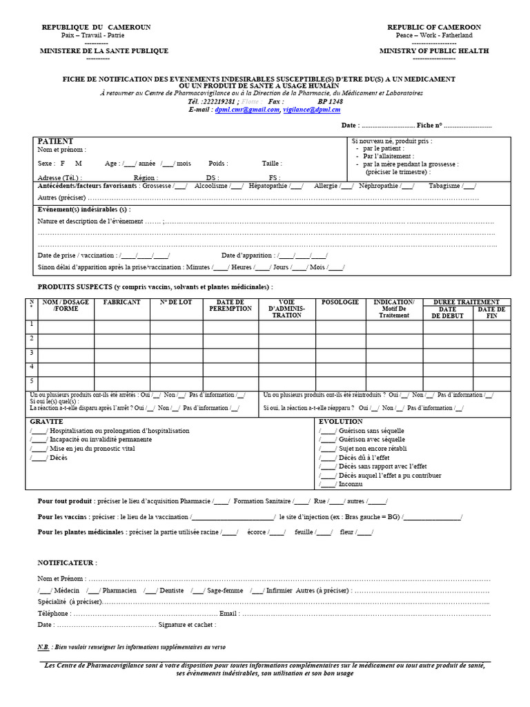 Fiche de Notification Pharmacovigilance FR | PDF