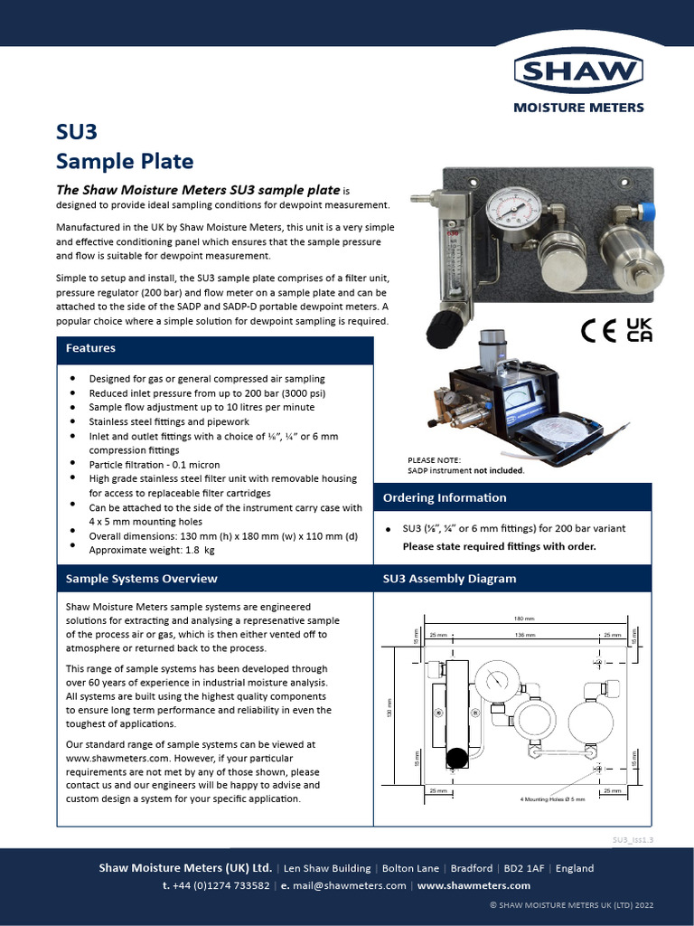 Shaw SU3 Sample Plate for Dewpoint Measurement | PDF | Filtration | Gases