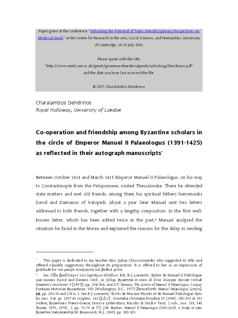 Manuel II Palaeologus and His Circle of Scholars | PDF | Trinity ...