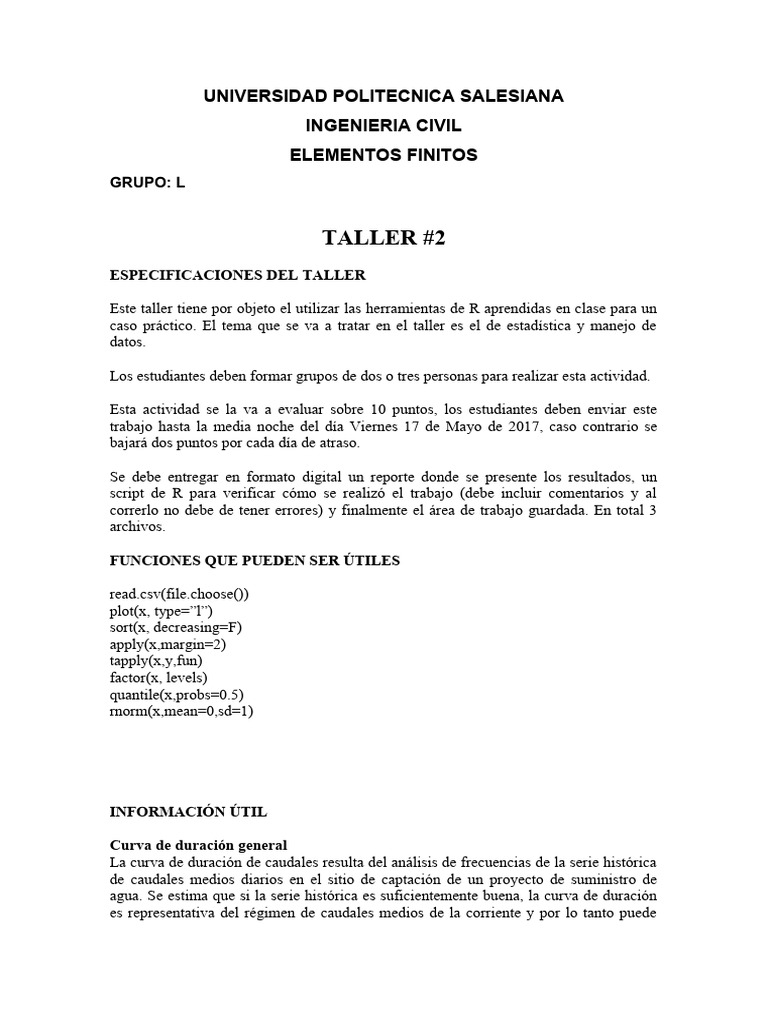 Taller 2 Grupo L | PDF | Descarga (hidrología) Taller 2 Grupo L | PDF | Descarga (hidrología)