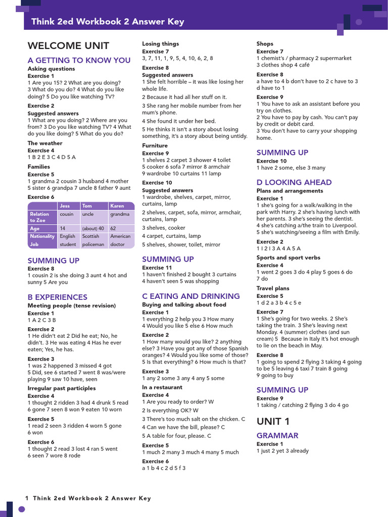 Think 2 Workbook 2 Answer Key | PDF