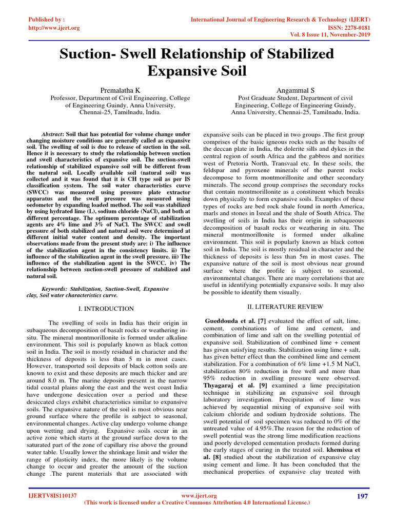 Suction Swell Relationship of Stabilized Expansive Soil IJERTV8IS110137 ...