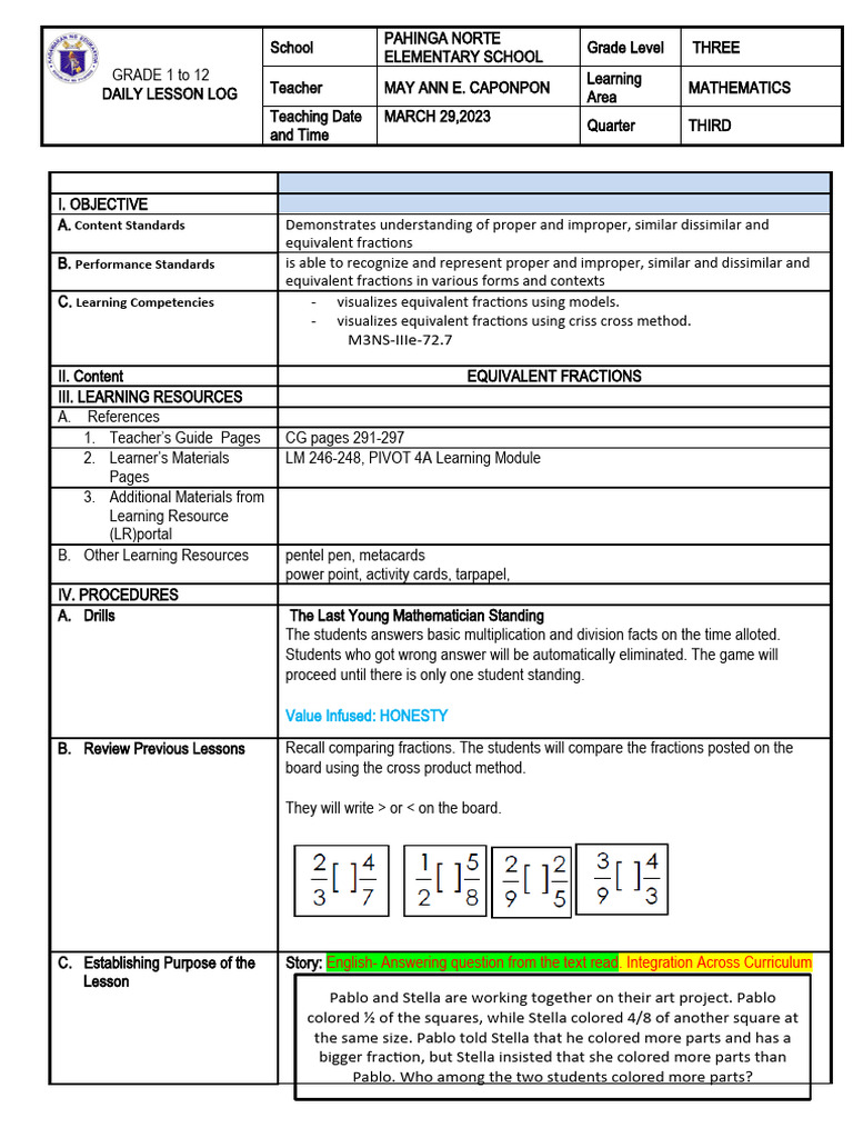 COT1 Math Grade 3 | PDF