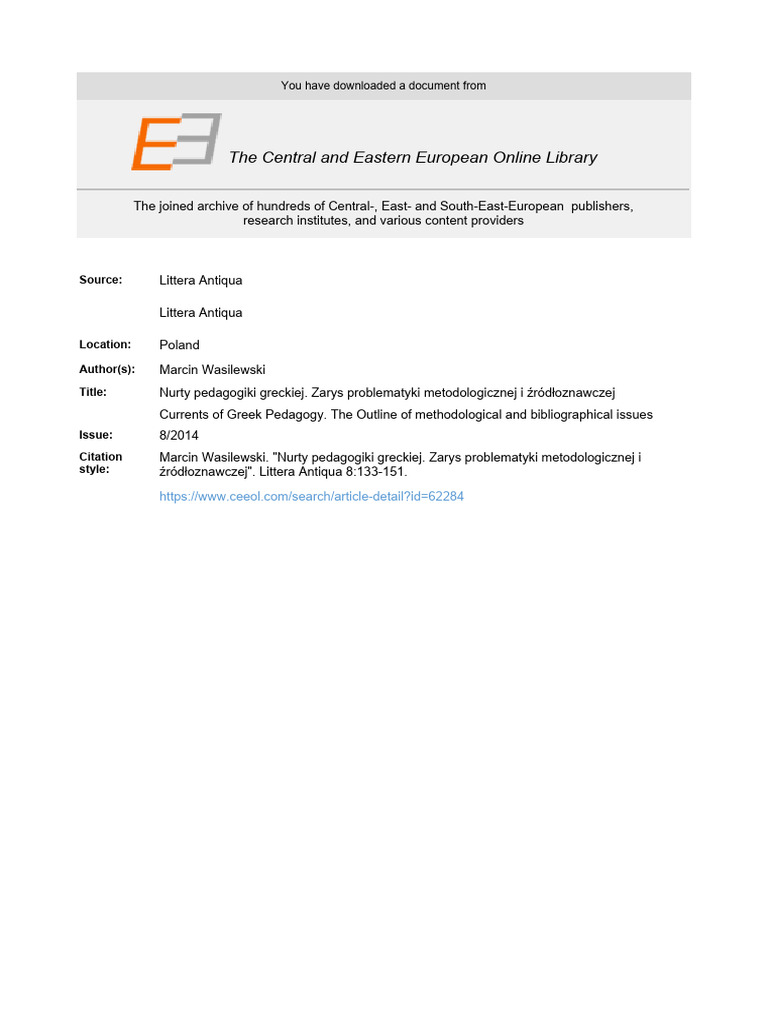 Currents of Greek Pedagogy The Outline of Methodological and ...