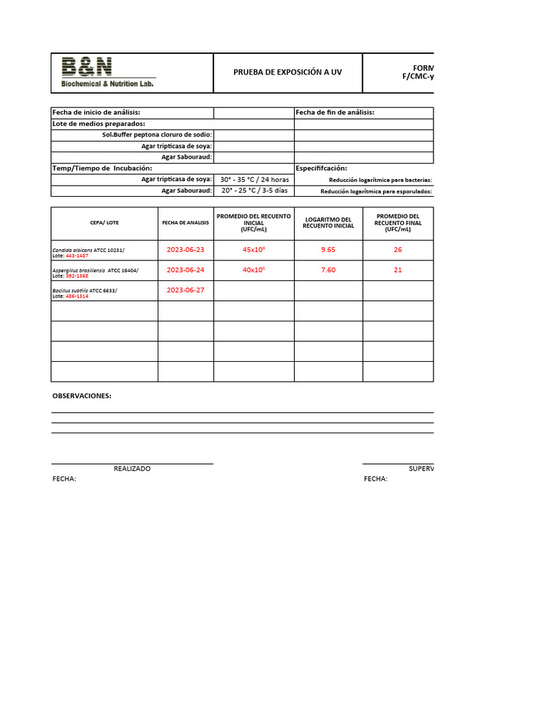 Formato para Prueba de Uv | PDF