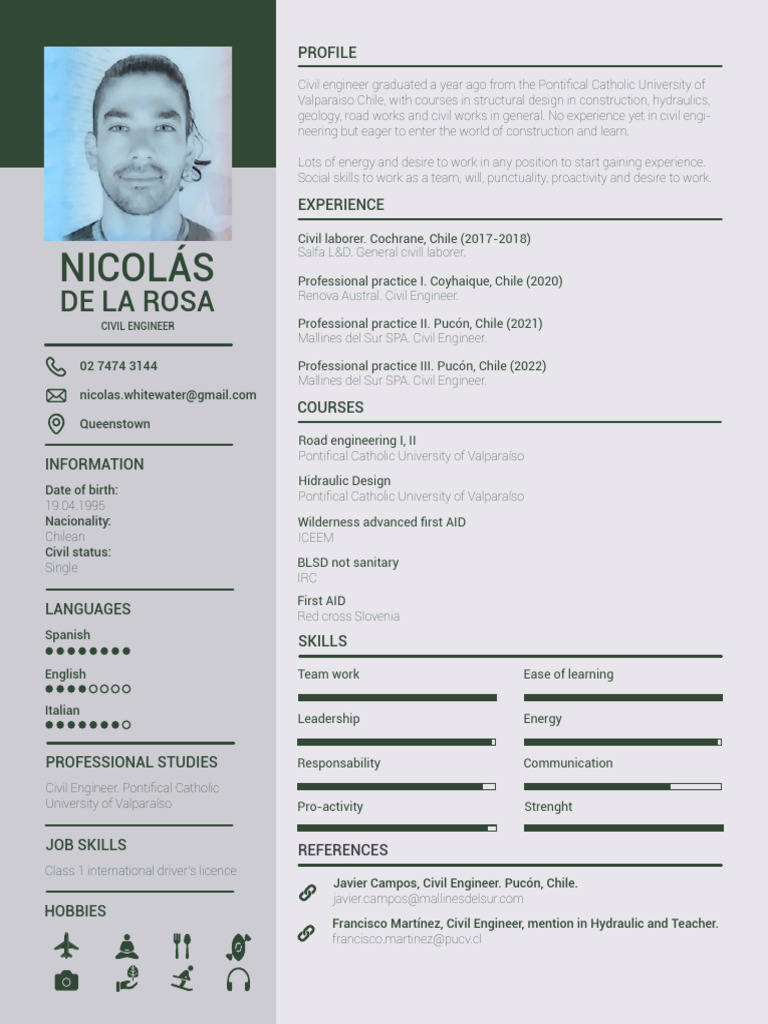 CV Nicolás de La Rosa, Engineer | PDF | Chile | Engineering
