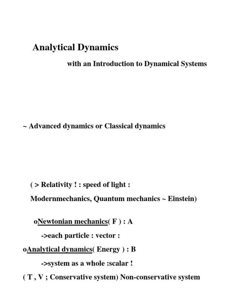 Analytical Dynamics: With An Introduction To Dynamical Systems | PDF ...