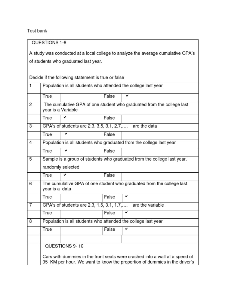True &Test bank with solutions | PDF