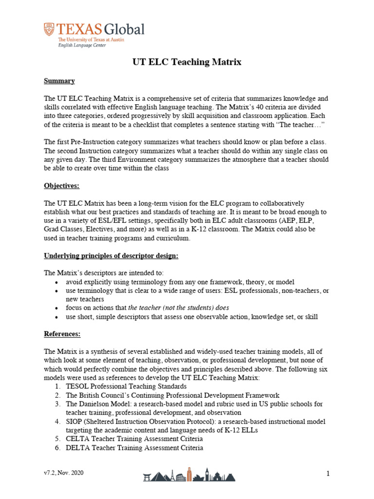 UTELC Teaching Matrix v7.2 Vertical and Horizontal | PDF | Career & Growth