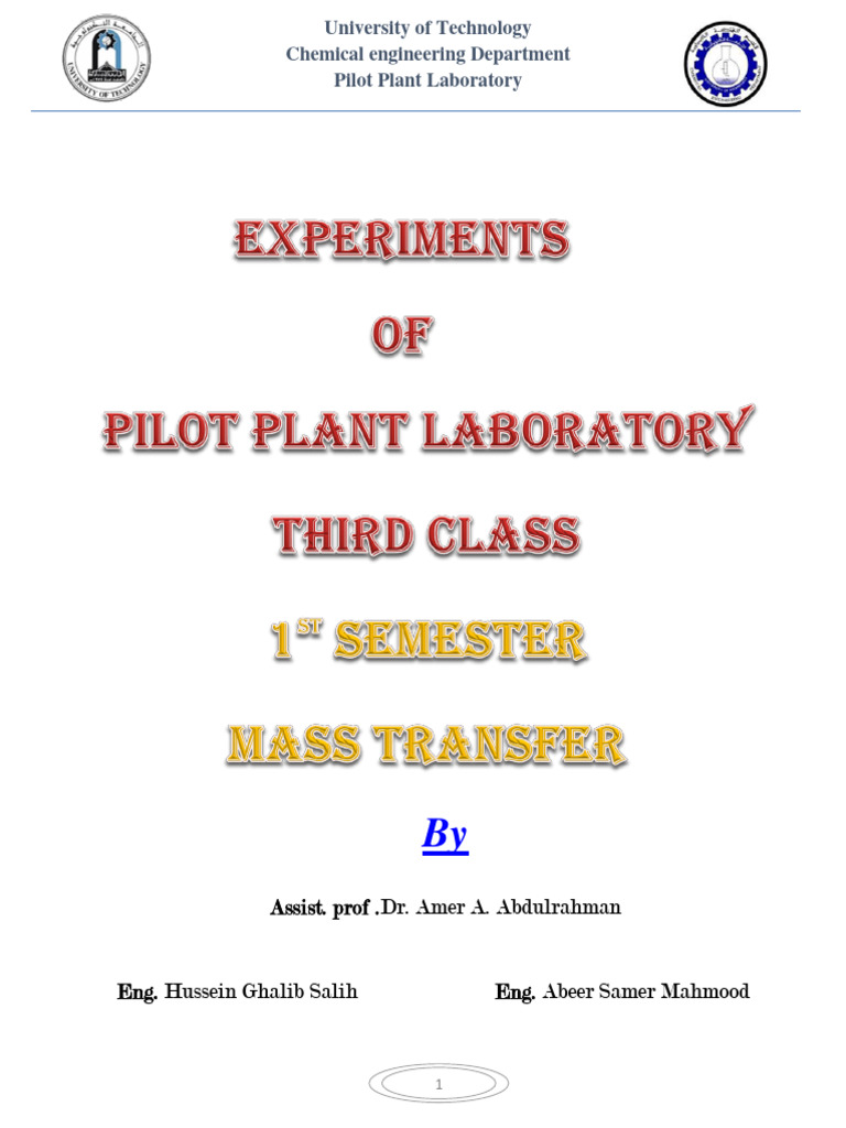 Mass Transfer Laboratory | PDF | Distillation | Absorption (Chemistry)