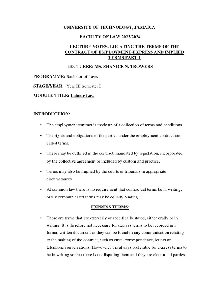 Unit 2 Labour Law Terms Part 1 Updated Pdf