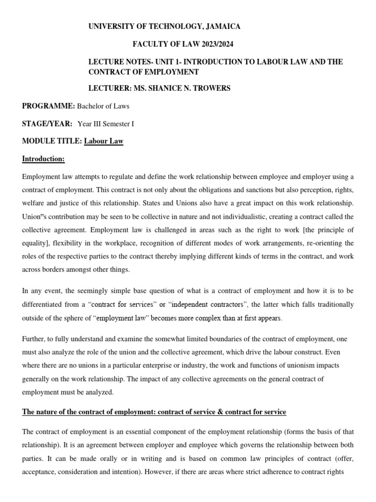 Labour Law-Unit 1-Contract of Employment (4) - Updated | PDF | Finance ...