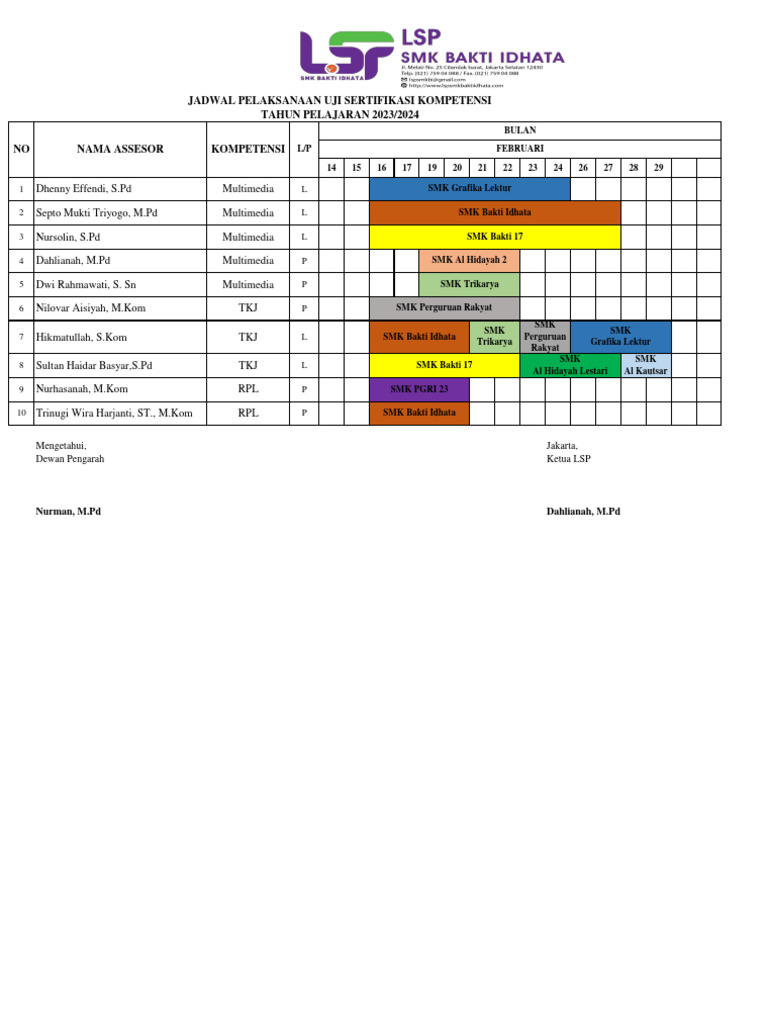 Jadwal USK LSP SMK Bakti Idhata 2024 REV3 | PDF