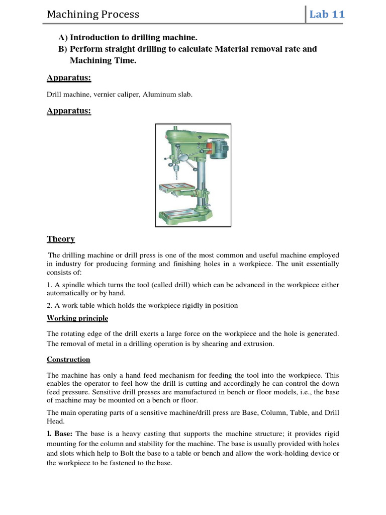 Drilling Machine Process and Calculations | PDF | Drilling | Drill