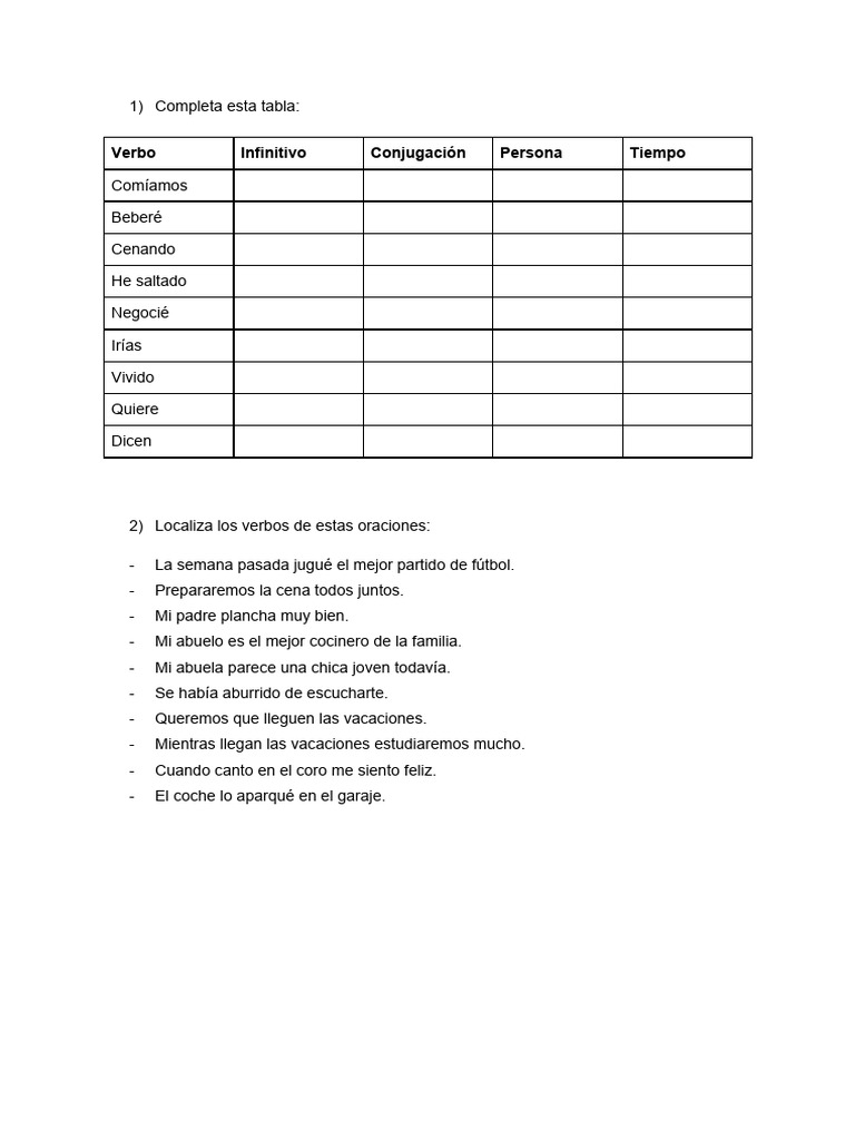 Análisis y Conjugación de Verbos en Español | PDF | Estudios de idiomas ...