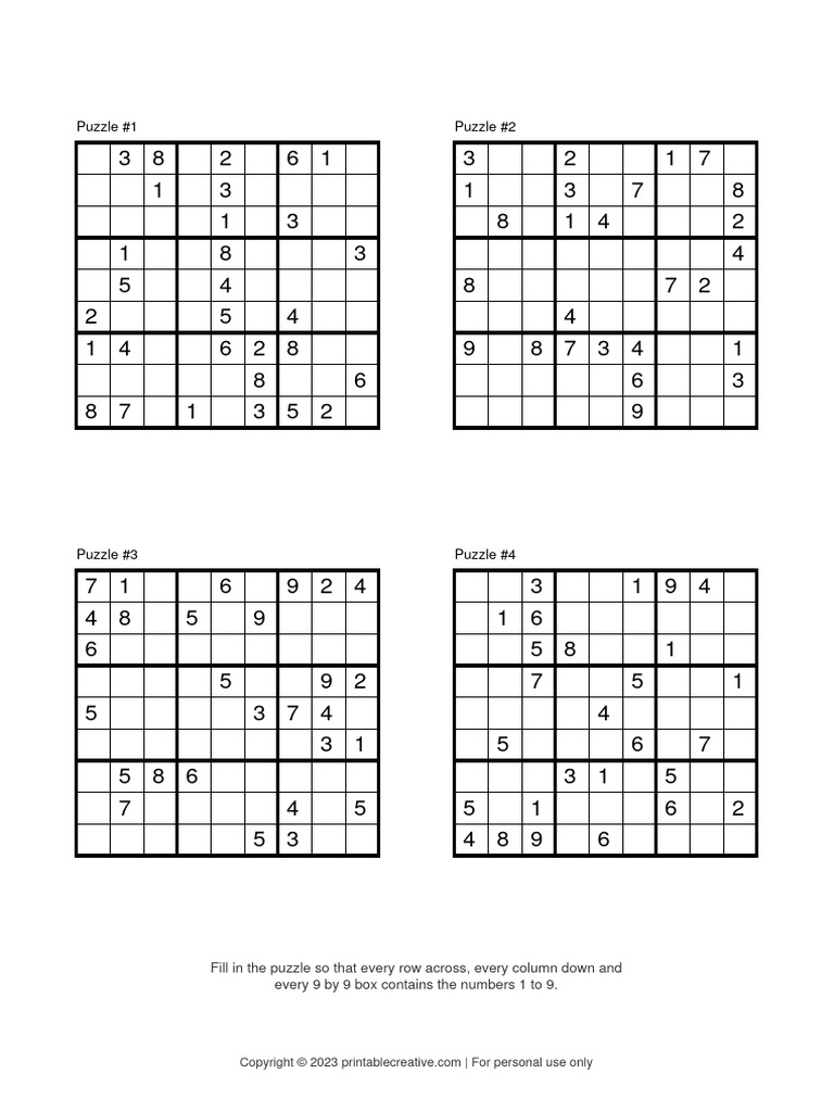 9x9 Sudoku Puzzle by Printablecreative | PDF | Logic Puzzles | Puzzles