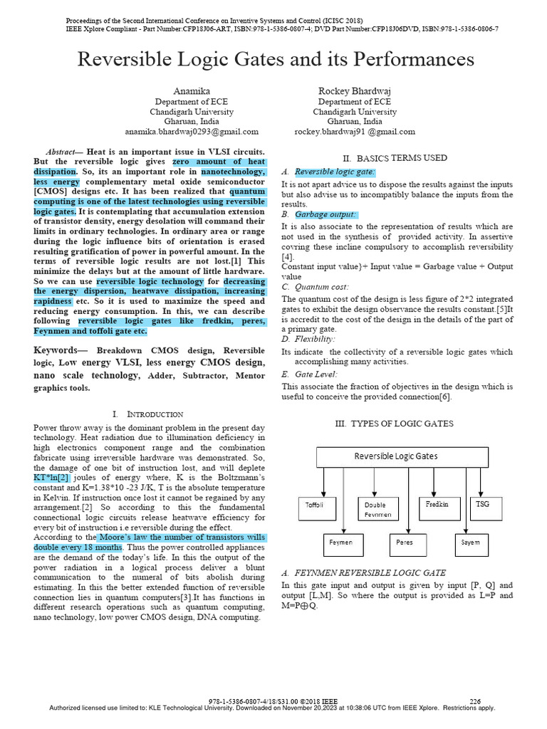 Reversible Logic Gates And Its Performances Pdf Logic Gate Cmos 
