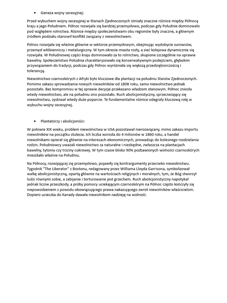 Geneza Wojny Secesyjnej - Historia | PDF