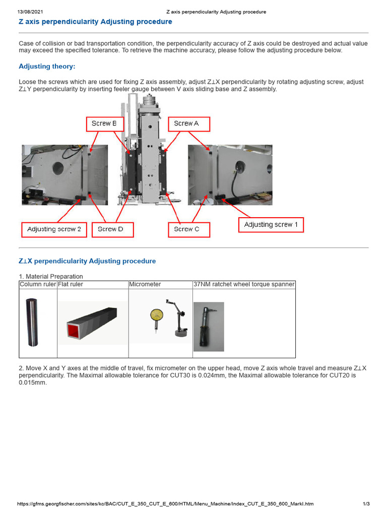 CUT E 350-600 Mark I Z Axis Perpendicularity Adjusting Procedure | Download Free PDF | Screw ...