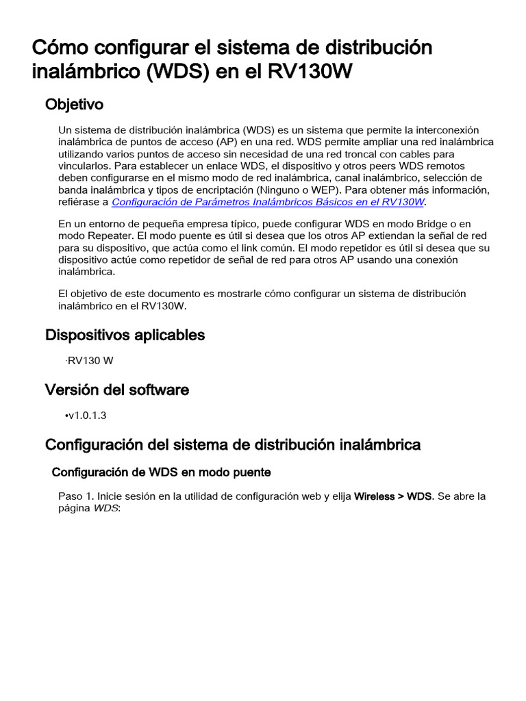 smb5011 How To Configure Wireless Distribution System Wds On The rv1 | PDF