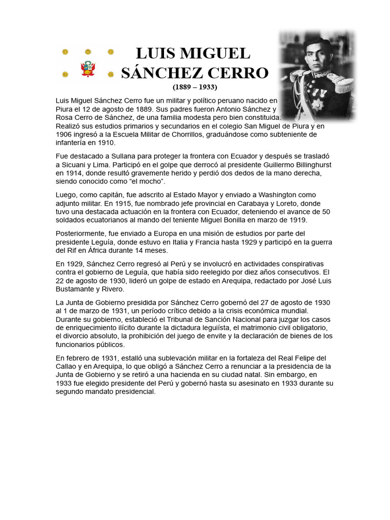 BIOGRAFÍA - Luis Miguel Sánchez Cerro | PDF