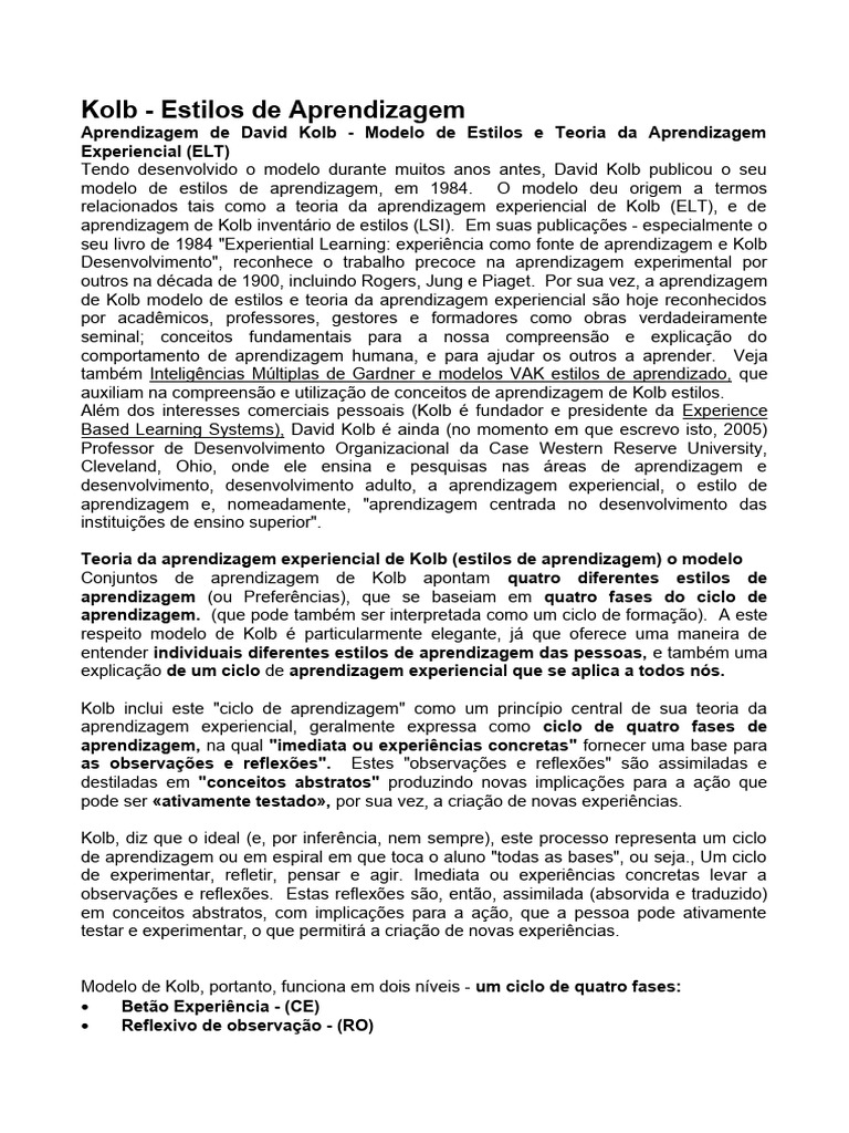 Estilos de Aprendizagem de Kolb | PDF