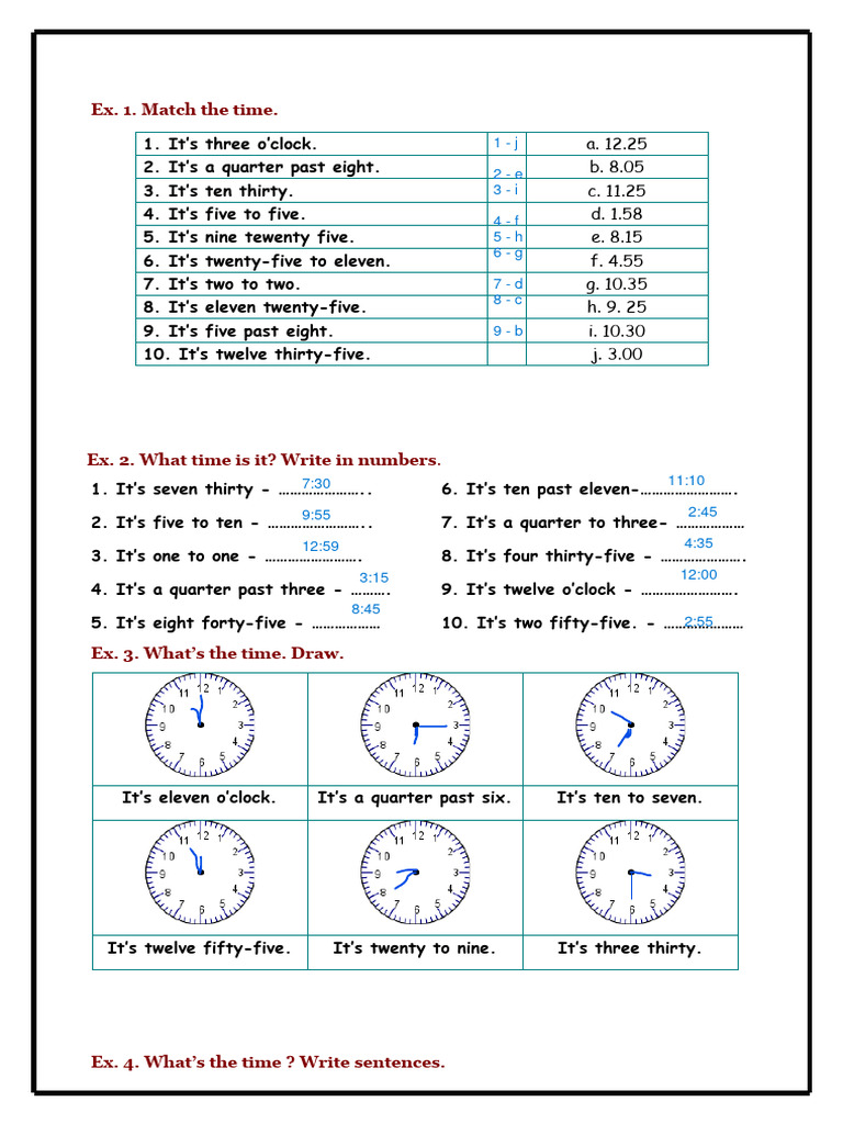 Telling The Time. Practice | PDF