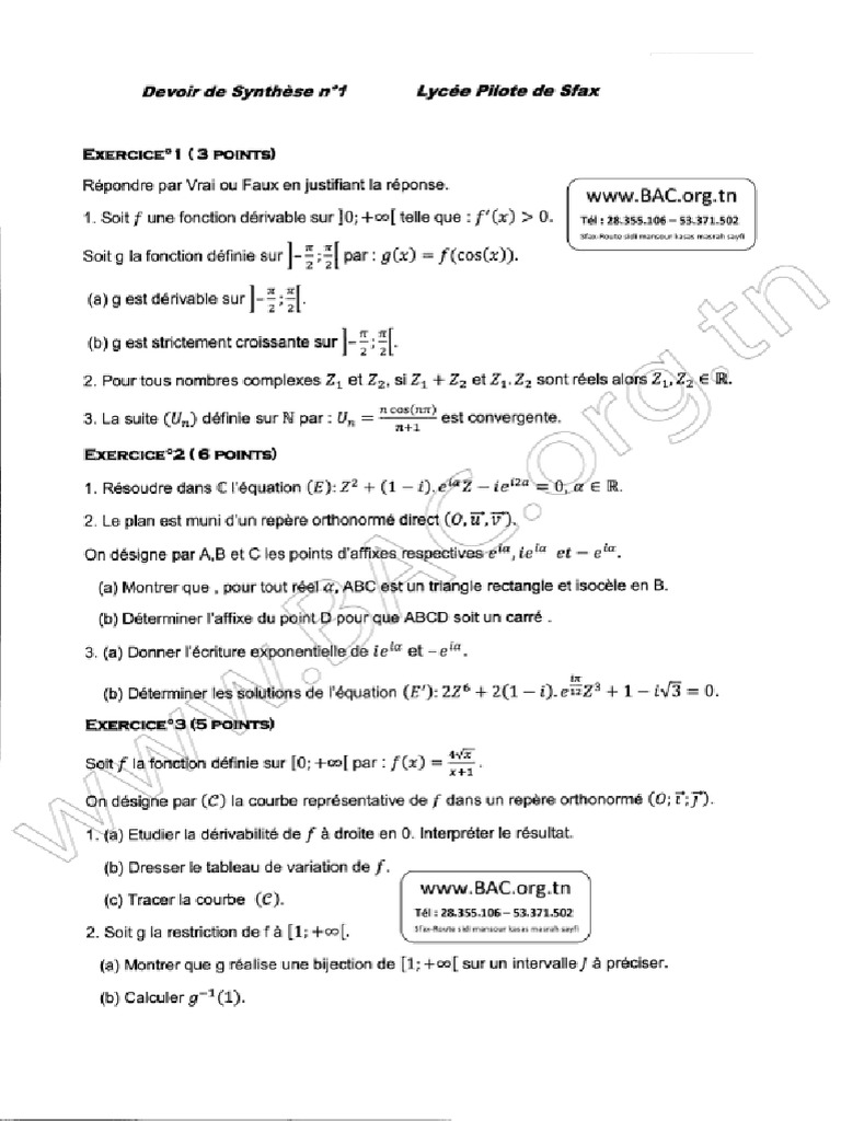 Revision Devoir Synthese N°1 Bac Sciences | PDF