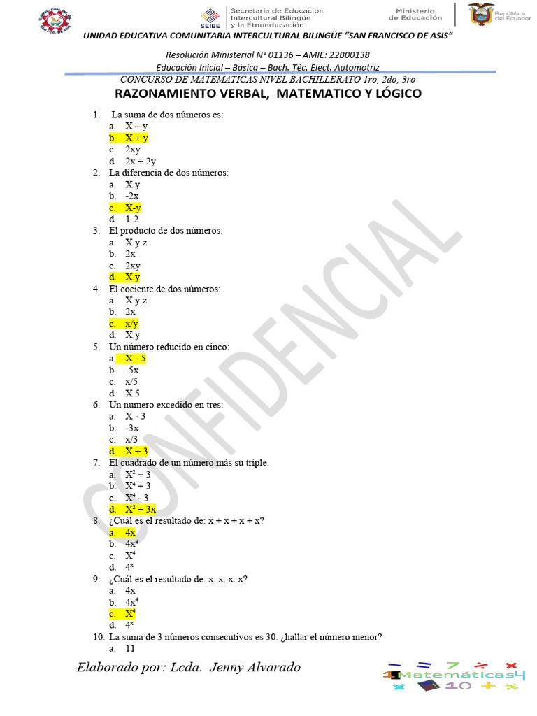 Concurso de Matematica | PDF