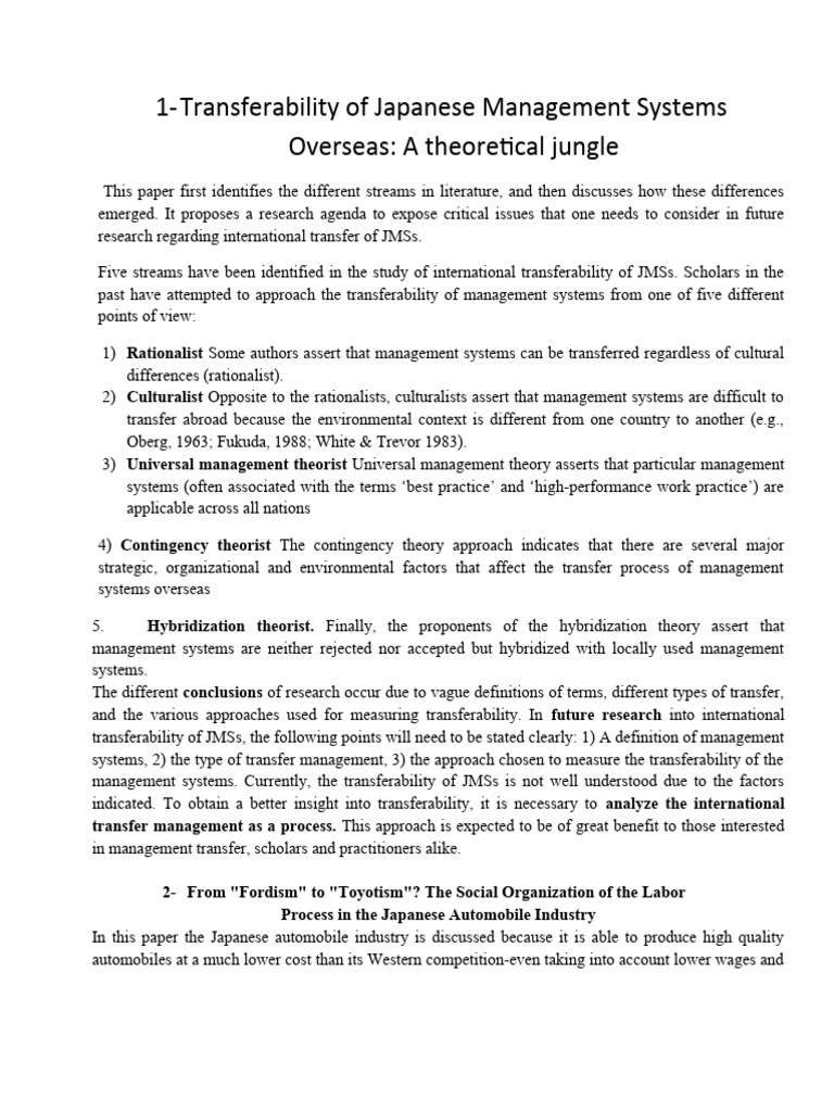Transferability of Japanese Management Systems Overseas | PDF ...