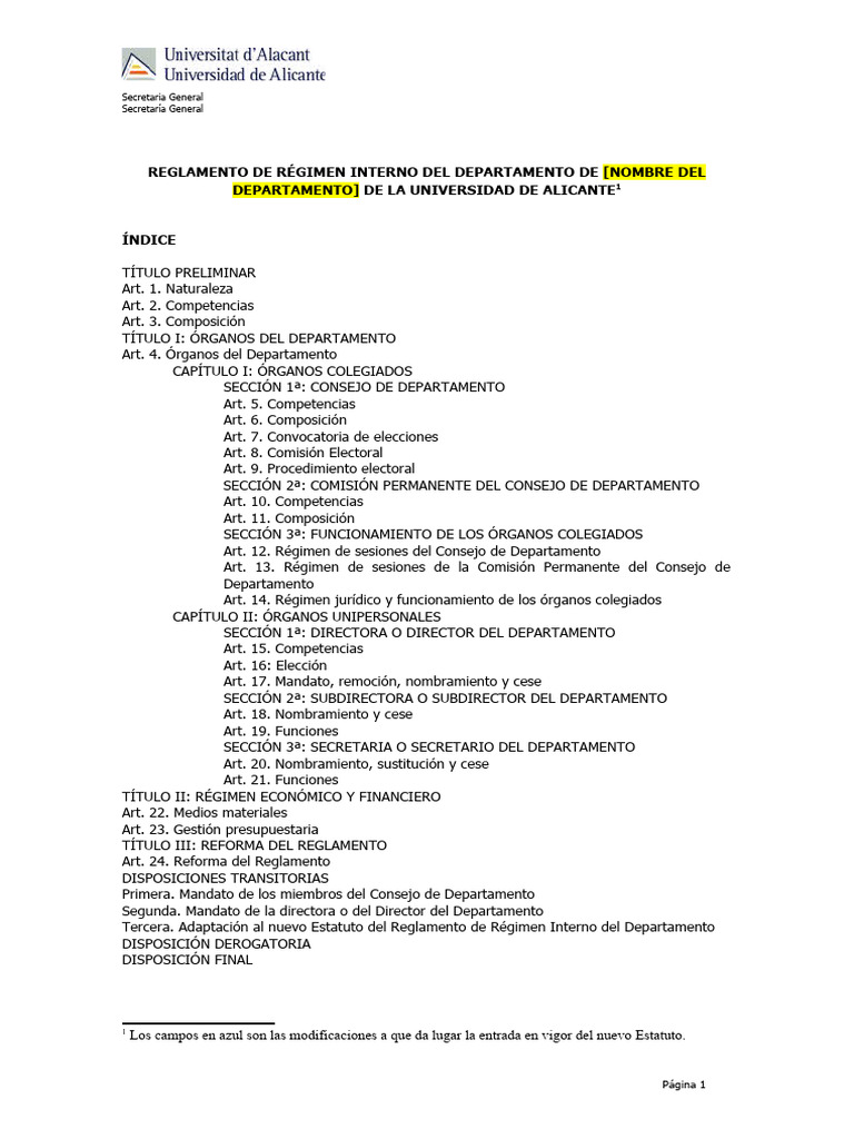Reglamento Tipo Departamento | PDF | Votación | Maestros