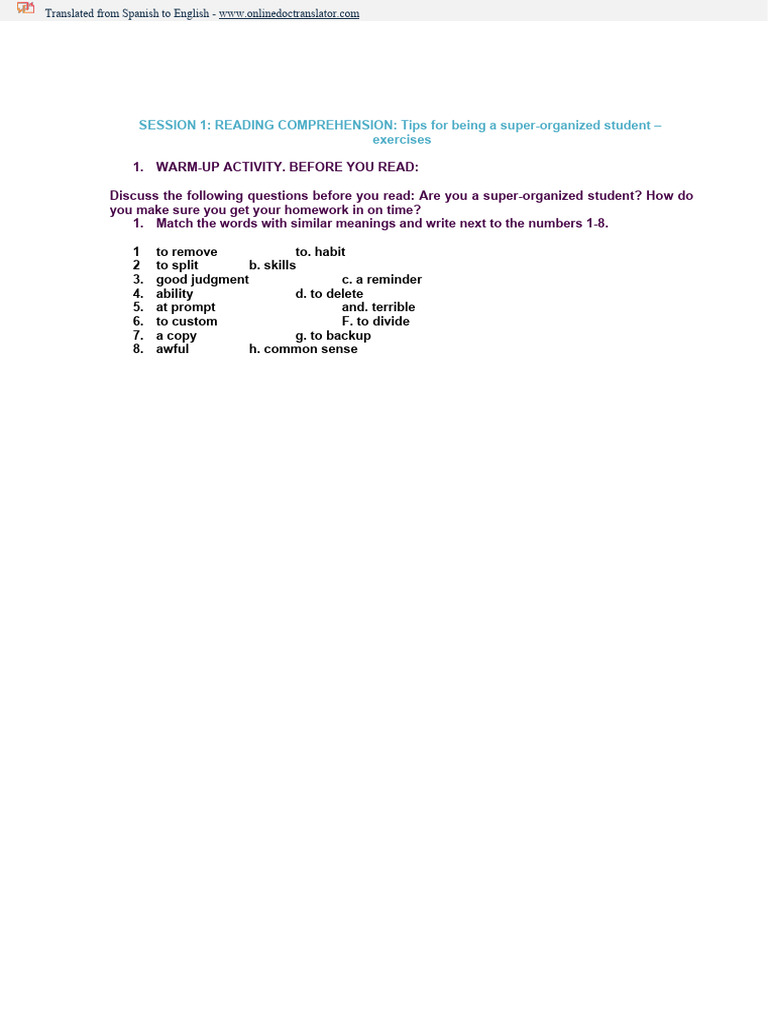 READING COMPREHENSION - Es.en | PDF | Linguistics