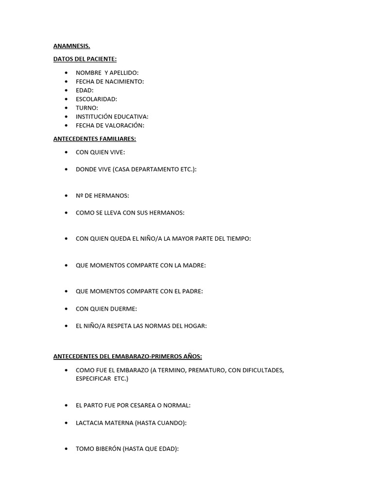 Anamnesis para Completar - 102822 | PDF