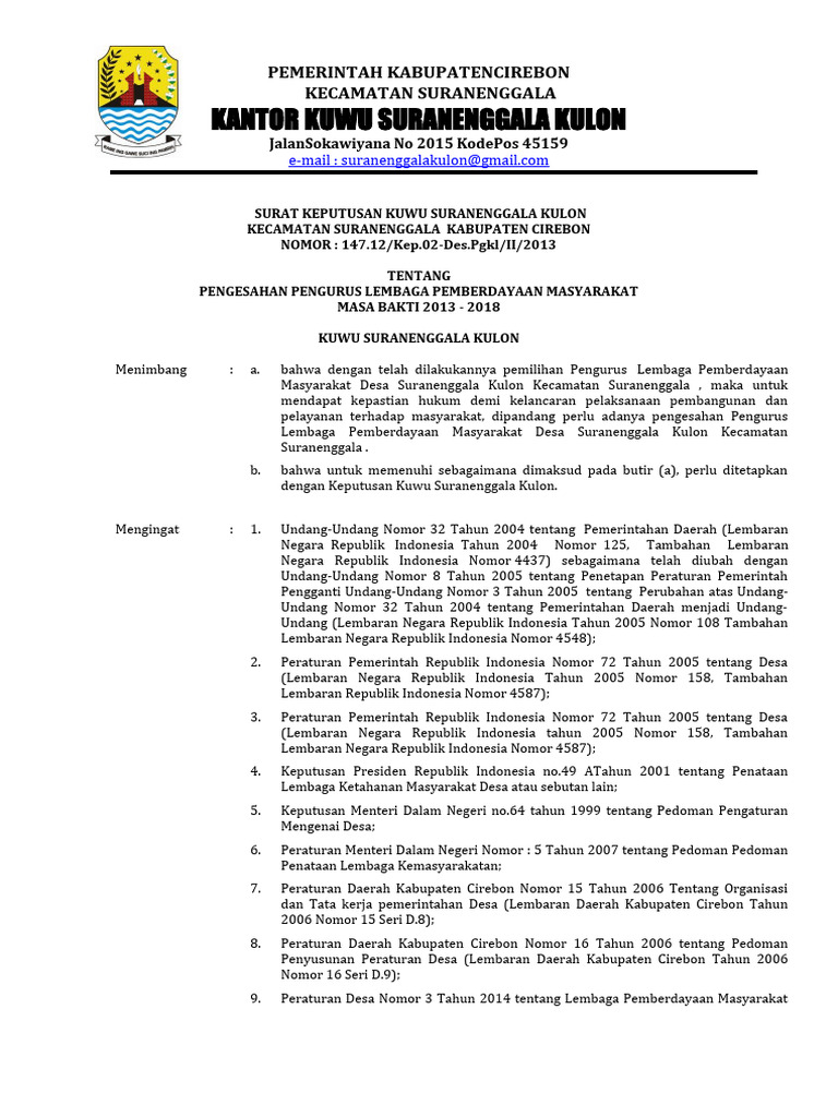 Pengesahan Pengurus LPMD Suranenggala | PDF