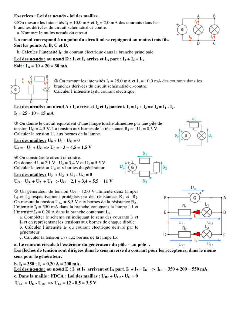 Exercices Loi-Des Noeud Maille Cor | PDF Exercices Loi-Des Noeud Maille Cor | PDF