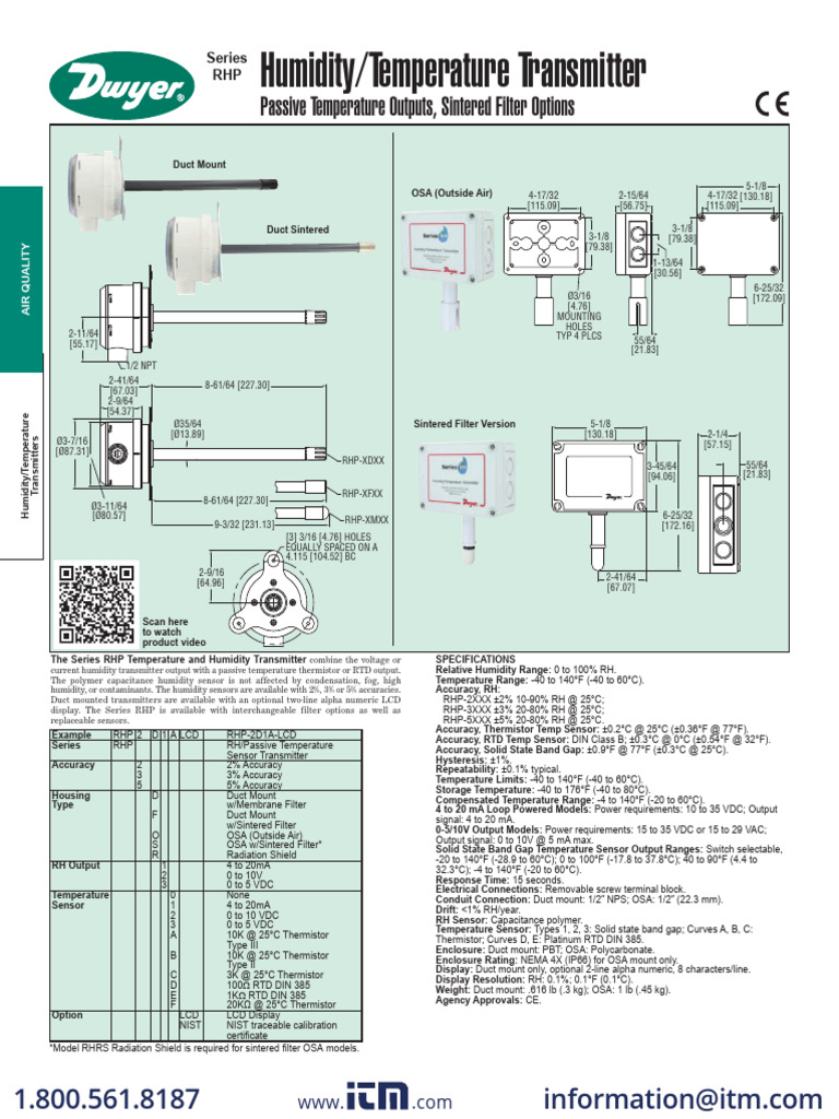 Dwyer RHP Humidity/Temperature Transmitter | PDF