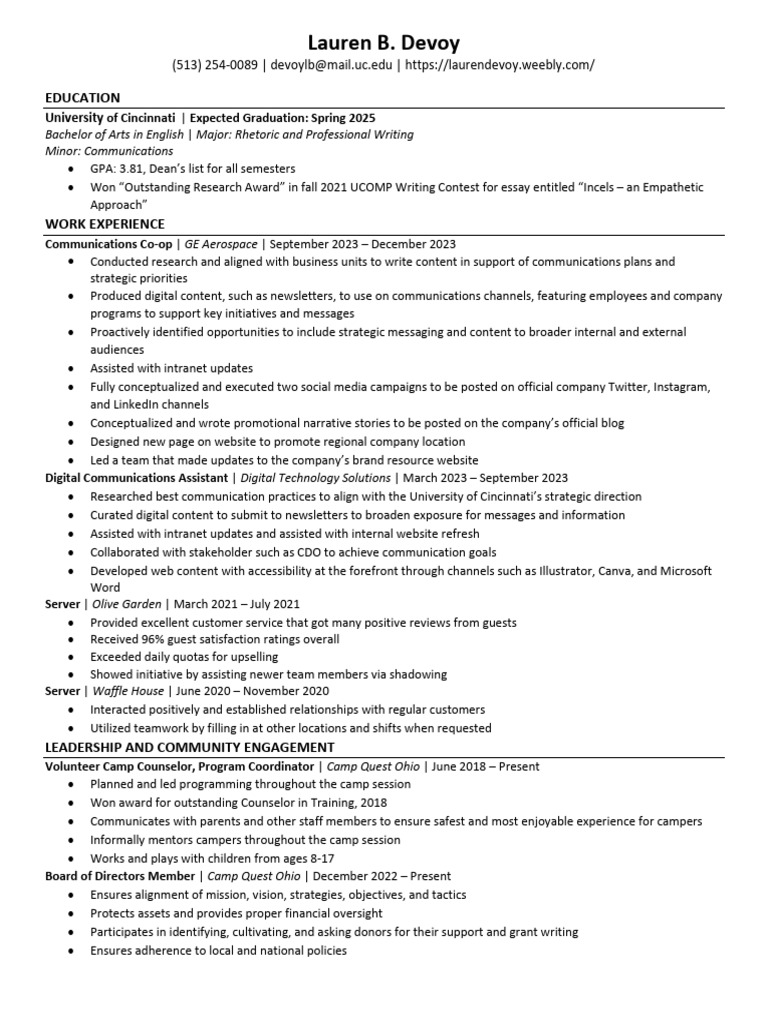Lauren Devoy Resume | PDF