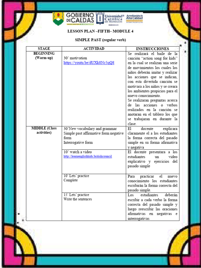 Lesson Plan Past Simple 5° | PDF