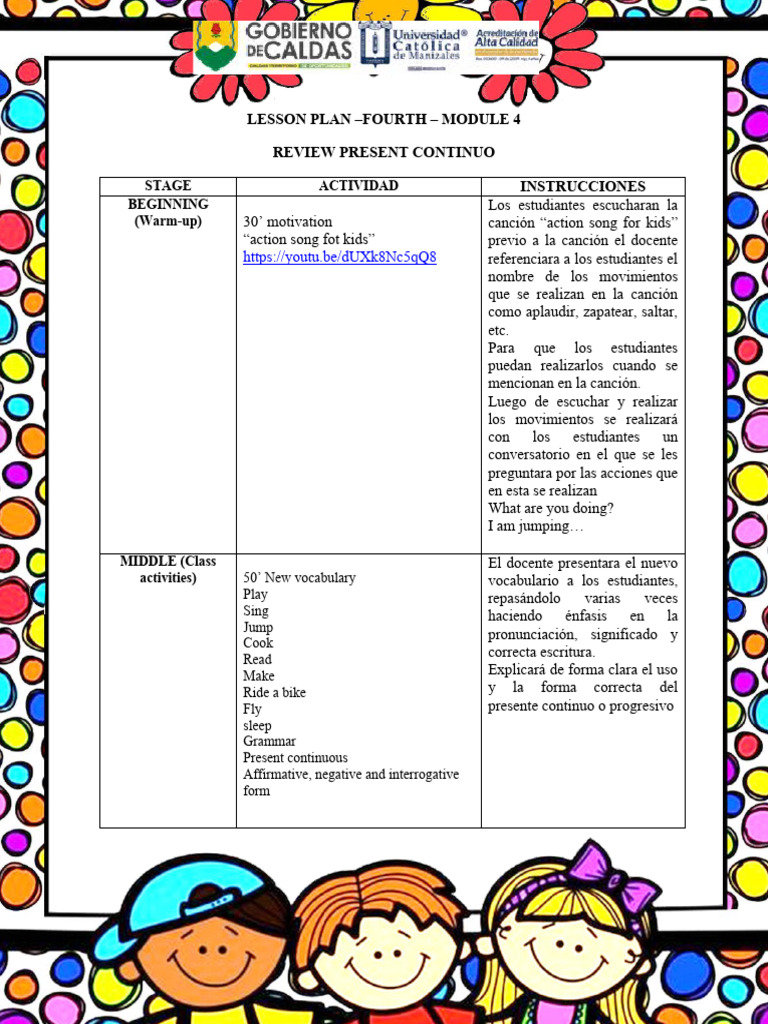 LESSON PLAN PRESENT CONTINUOUS 4° | PDF