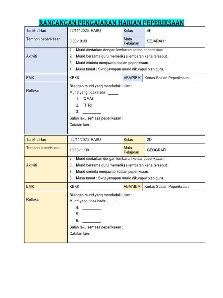 RPH Semasa Peperiksaan | PDF
