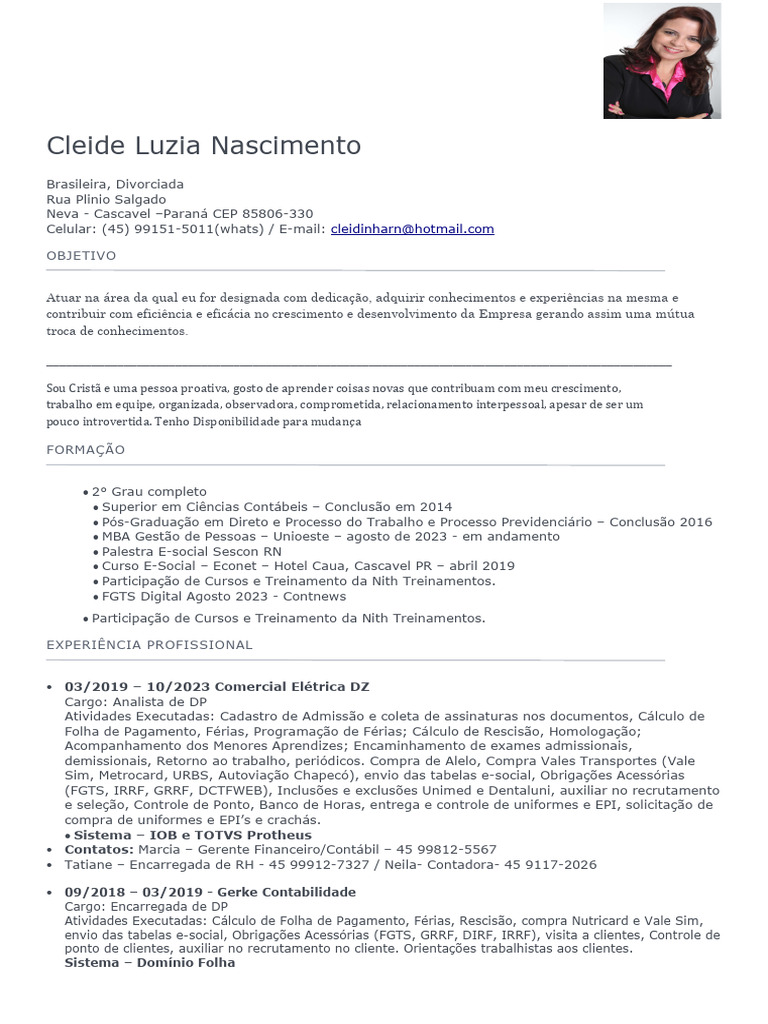 Currículo de Cleide Luzia Nascimento | PDF