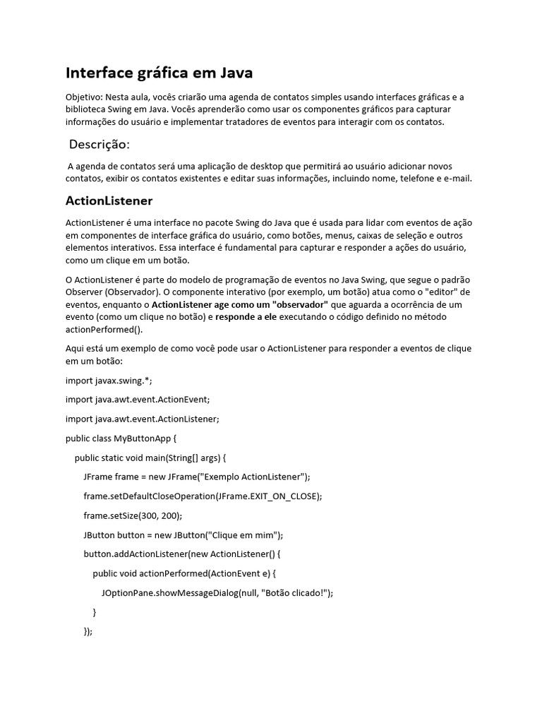 Interface Gráfica em Java | PDF | Java (linguagem de programação ...