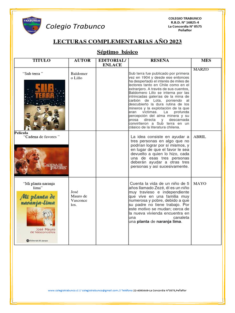 Lecturas Complementarias 7° Basico 2023 | PDF