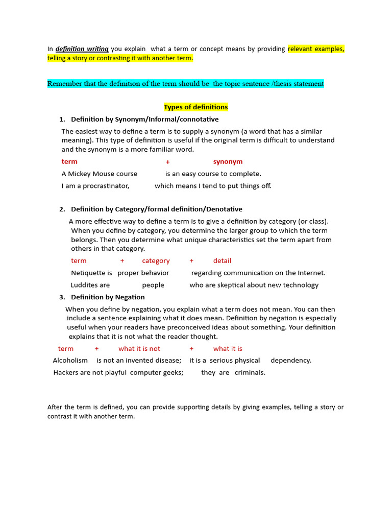 Definition Notes | PDF
