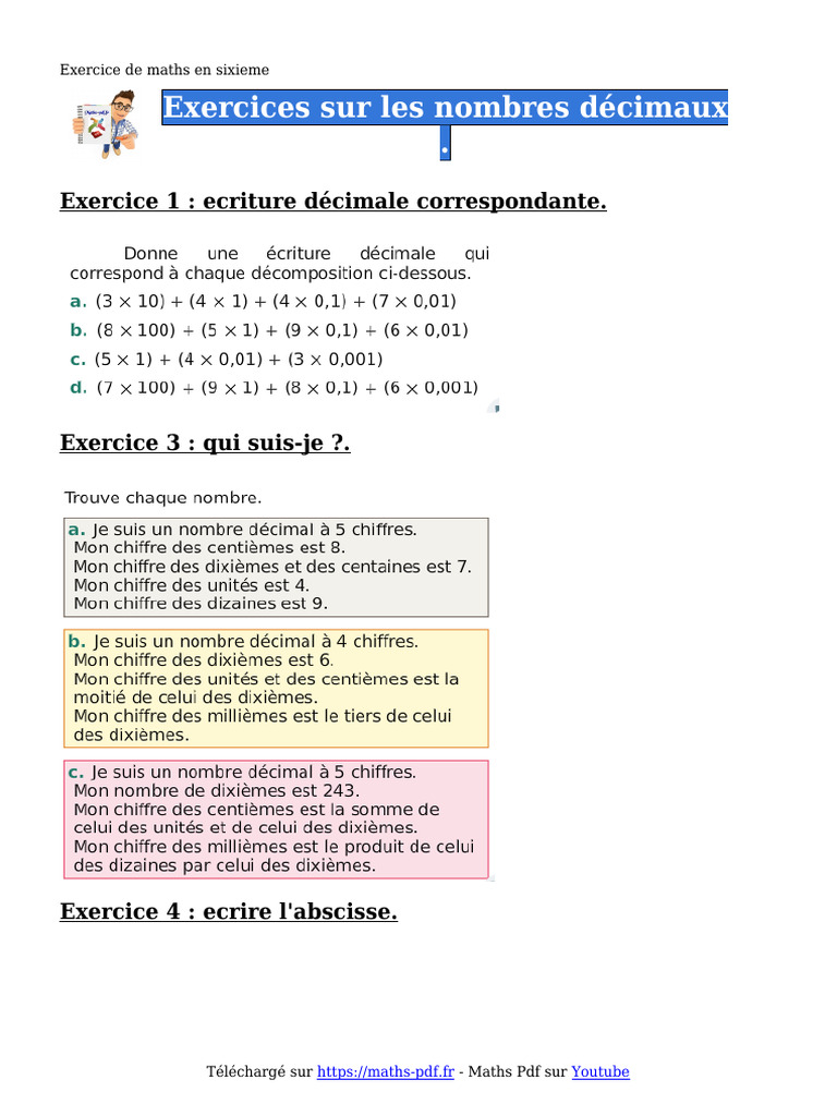 Exercices Décimaux pour 6ème | PDF